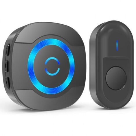 Black Wireless Doorbell 300M IP55 Waterproof Electronic Door Bell with ...