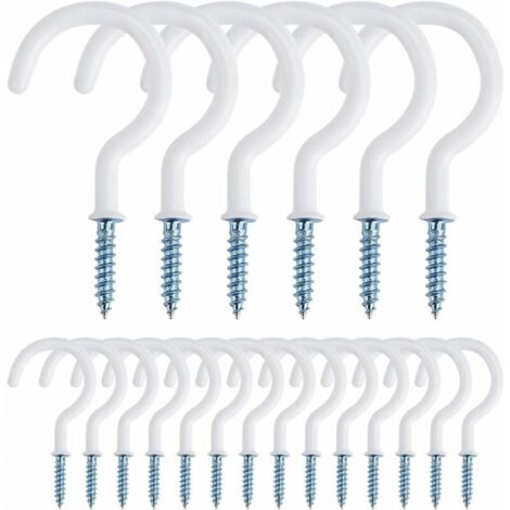 20 (White) Screw Hooks Cup Hooks Vinyl Coated Multi-Purpose Hooks 2 ...
