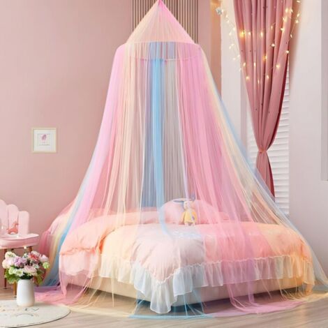 Bed Mosquito Net Girls Bed Canopy Rainbow Mosquito Net for Single Double Bed Kids Bed Canopy for Travel and Home Indoor Outdoor