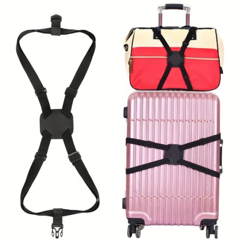 Adjustable Luggage Straps Nylon Travel Bag Strap Black Bungee Elastic Strap Belt with Side Release Buckle for Adding Bag Suitcase