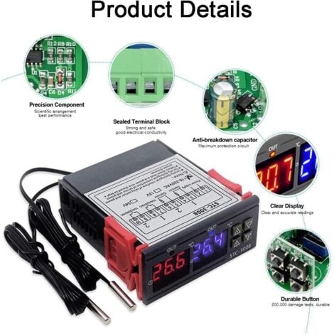 STC-3008 Temperature Thermostat Controller AC 110V-220V, Digital Temperature Controller with ...