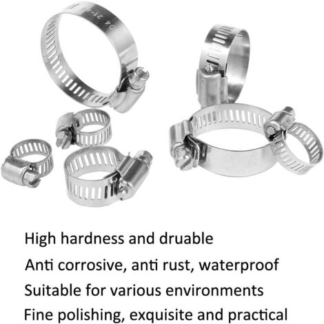 60 Pieces Hose Clamps 7 Sizes 8-38mm Adjustable Range Stainless Steel ...