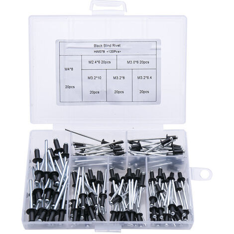 Black Rivet 120 Pieces Blind Rivets Rivets with Box Aluminum Rivet Pop ...