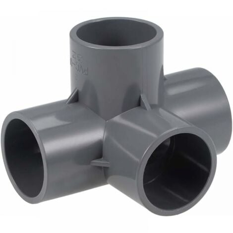 4 Way Elbow PVC Pipe Fitting Furniture Grade 32mm Tee Corner Connectors Grey 10Pcs