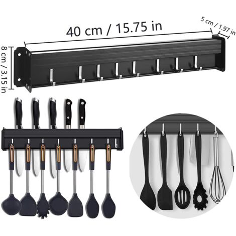 Kitchen Utensil Holder with Hooks, Wall Mounted Kitchen Utensil Rack ...