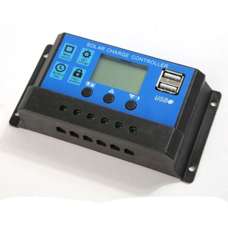 ZVD Régulateur de charge de panneau solaire , 12 V/24 V, 30 A, écran LCD, double port USB