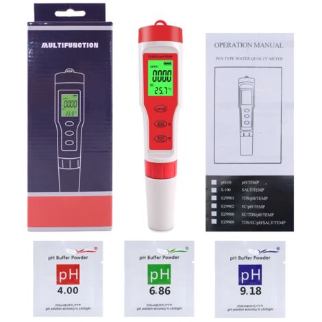 Medidor digital de pH/TDS/EC/temperatura, analizador de calidad para agua, piscinas y acuarios.