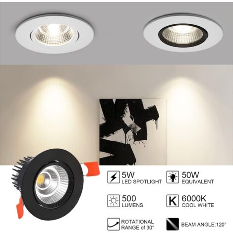 focos LED empotrables de 5 W IP44 - Blanco cálido para baño, cocina ...