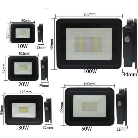 Foco LED para exterior - 10 W, 20 W, 30 W, 50 W y 100 W - Reflector de pared IP68 - Iluminación ...