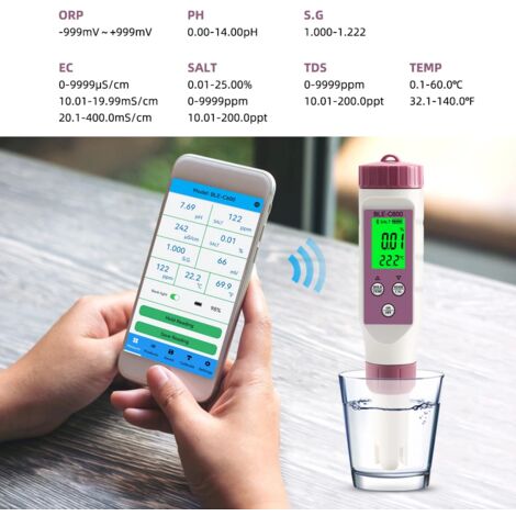 Medidor de calidad del agua con Bluetooth, ORP, EC, TDS, salinidad, SG, pH en línea, control ...