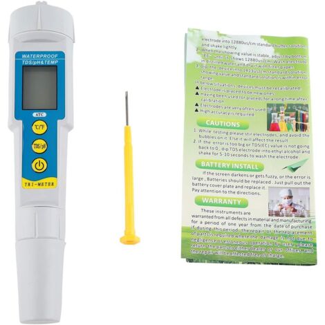 Medidor de pH digital multifuncional 3 en 1, comprobador digital de pH/EC/TEMP