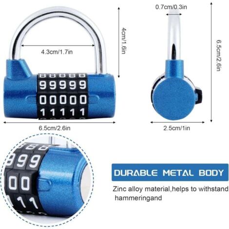 ZVD Candado de combinación de 5 dígitos, 2 unidades para gimnasio, con reiniciable para ...