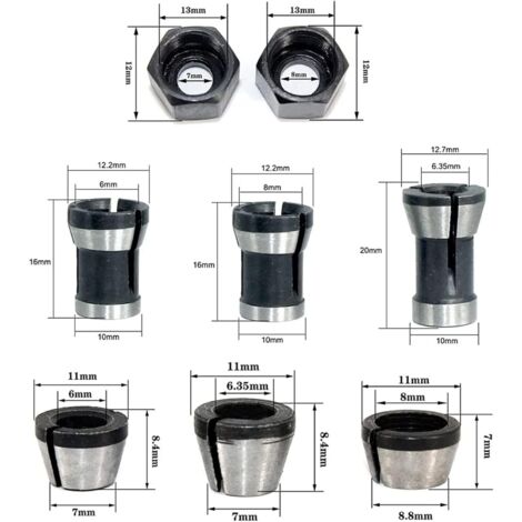 Milling chuck: set of 6, wire chuck (6mm, 6.35mm, 8mm), milling chuck ...