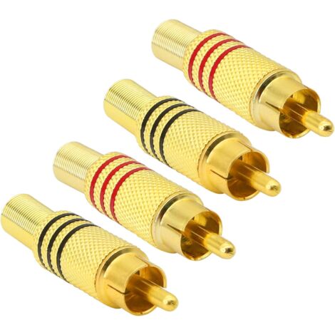RCA Audio Plug - Solderless Coaxial Audio Adapter, Gold Plated Male with Spring (4 Pack)