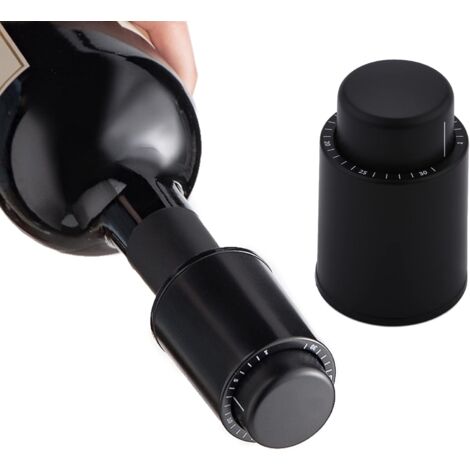 Vacuum Wine Stopper - Reusable Stopper with Time Scale (Black)