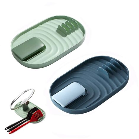 2-Piece Pot Lid and Spoon Holder, Kitchen Utensil Rack, Spoon Tray ...