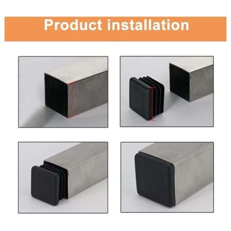 12 pieces 50 x 50 mm black plastic square tube covers for metal tubes ...