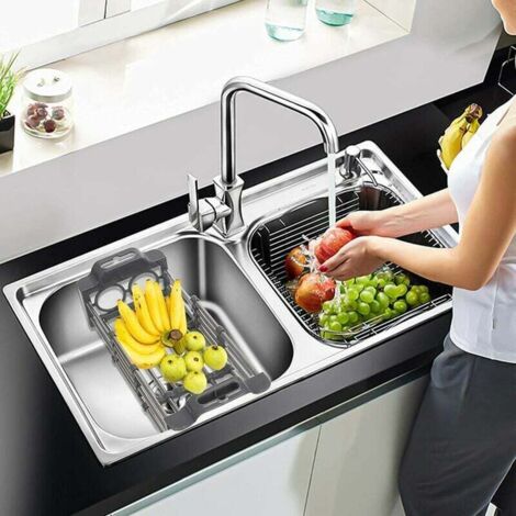 Expandable dish drainer, stainless steel telescopic draining basket ...