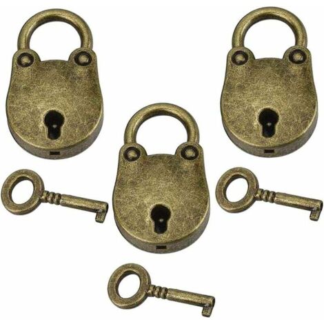ZVD-Vintage Padlock 3 Pieces Mini Padlock Lockers Key Lock Set Small ...
