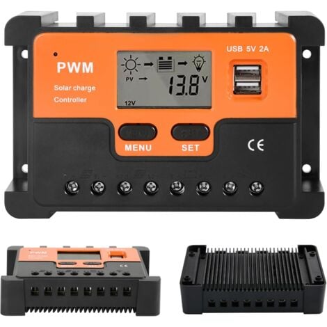 Lntyq Contrôleur de Charge Solaire 30A 12V/24V Régulateur de Charge Solaire PWM Régulateur de ...