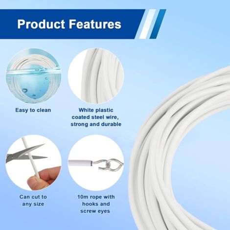 Lntyq 10M Cable Rideau, Cable pour Rideaux, Blanc Fil de Rideau avec 25 ...