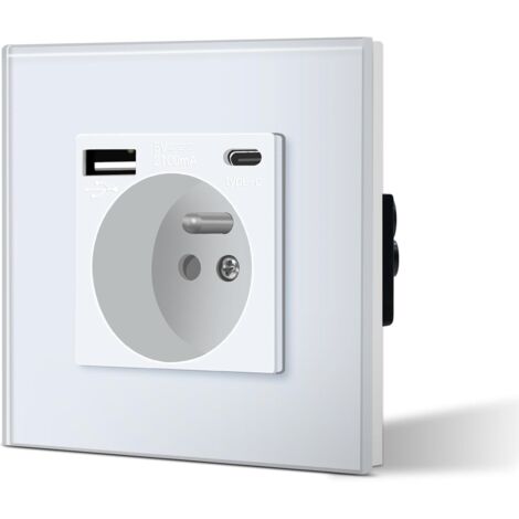 Lntyq Prise Murale avec USB et Type C, Prise de courant en Verre avec ...