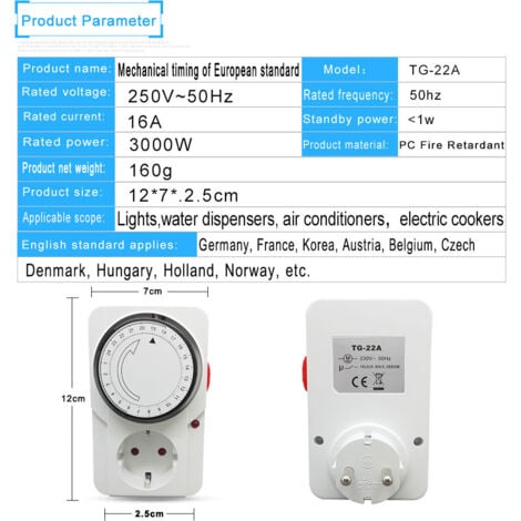 Lntyq Minuterie Programmable,Programmeur journalier mécanique inter.Voyant 3000 W.Prise ...
