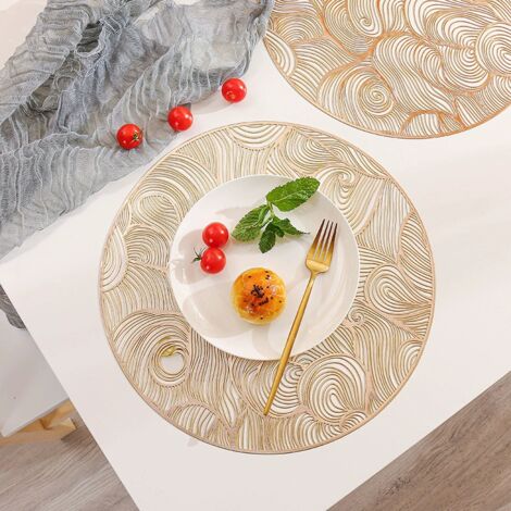 Lntyq Lot de 6 sets de table ronds dorés, napperons creux, napperons en ...