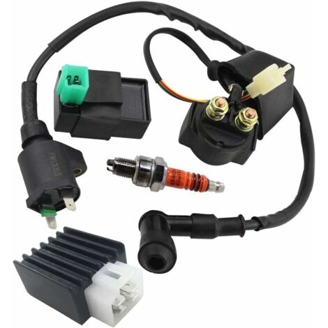 Bobina di accensione Solenoide Relè Regolatore di tensione 5 Pin CDI Box Candela per 50cc 70cc ...