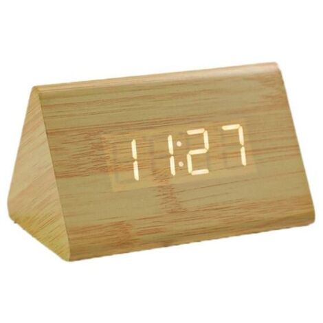 Reloj digital de madera con luz LED blanca y forma triangular, con ...