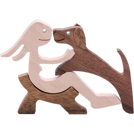 Bonita estatua de perro de madera, decoración para el hogar con perros ...