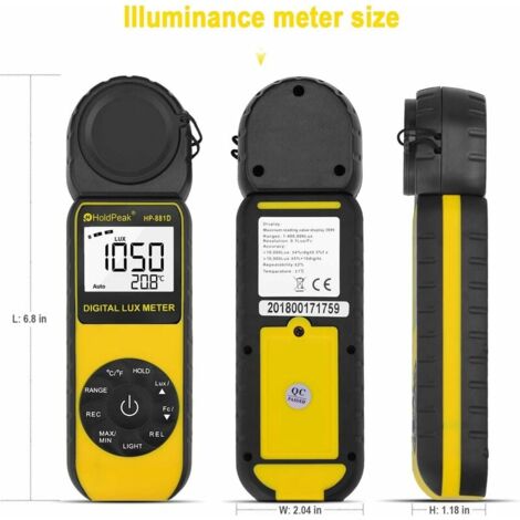 Luxómetro digital de 400 000 lux, luxómetros, medidor de temperatura ambiente con rango de hasta ...