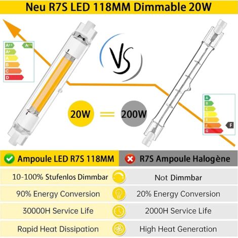 2 Stück R7S LED 118 mm dimmbar 20 W natürliches Weiß 4500 K flimmerfrei ...