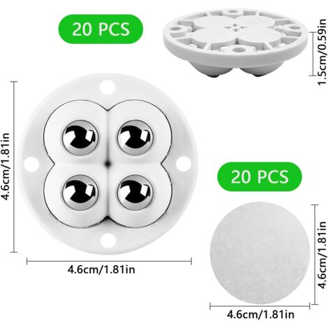 20 Stück Mini-Lenkrollen, selbstklebende Rollen, 360-Grad-Kugelrollen ...