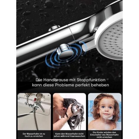 Duschkopf mit Stoppfunktion, Wassersparender Duschkopf Hochdruck Handbrause mit 3 Strahlarten ...