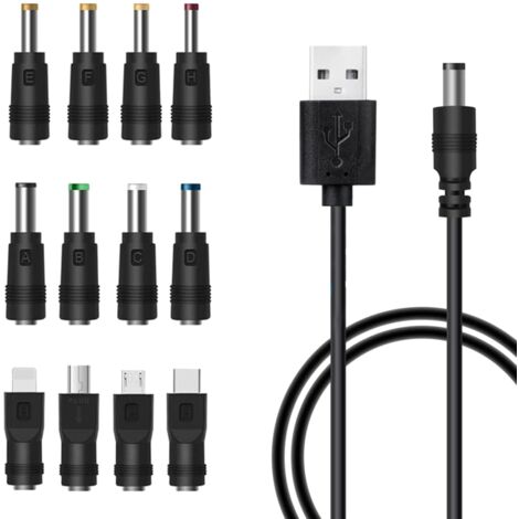USB auf DC Stecker Kabel, 12 in 1 USB A auf Hohlstecker Ladekabel ...