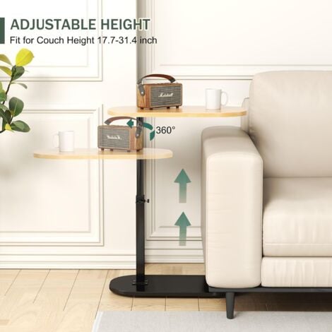 C Shaped Side Table Adjustable Height Slim End Table 360 Swivel TV Tray Under Shelf