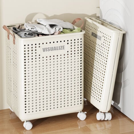 Rolling Laundry Basket Wheeled Hamper Collapsible Ventilated Rolling Laundry Baskets Multi Function Laundry Basket Smooth Slide Bathroom Laundry