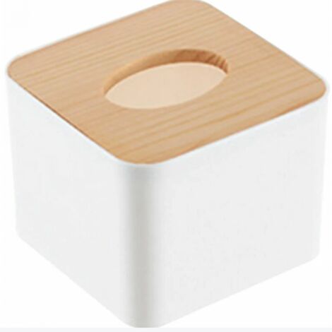 White Wooden Tissue Box Square Tissue Box Plastic Storage Box with Pine Lid