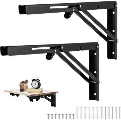 2Pcs Black Folding Wall Bracket, 500 x170mm Folding Bracket Console ...