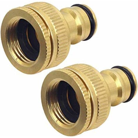 2 Pack Brass Garden Hose Tap Connector, 1/2 and 3/4 Female Thread Tap ...