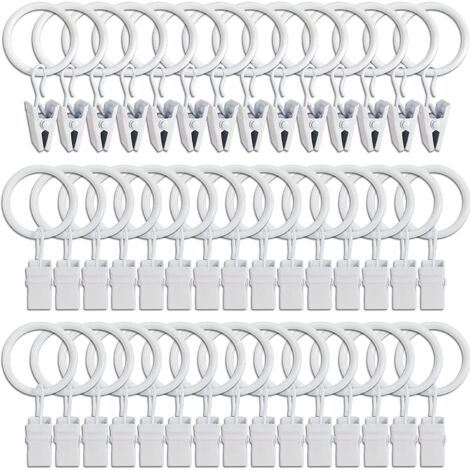 45PCS Curtain Rings with Clips - White, Strong Curtain Clips, Tension ...