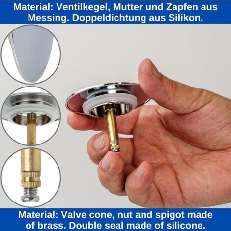 Double seal bathtub plug Ø 72 mm, height adjustable, universal bathtub plug
