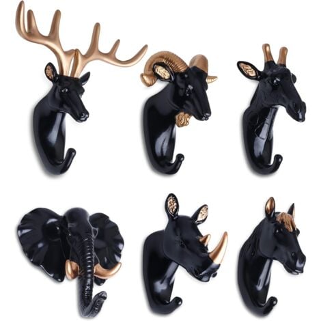 6 Pieces Coat Hooks Animal Head Deer Elephant Goat Wall Mounted Coat ...