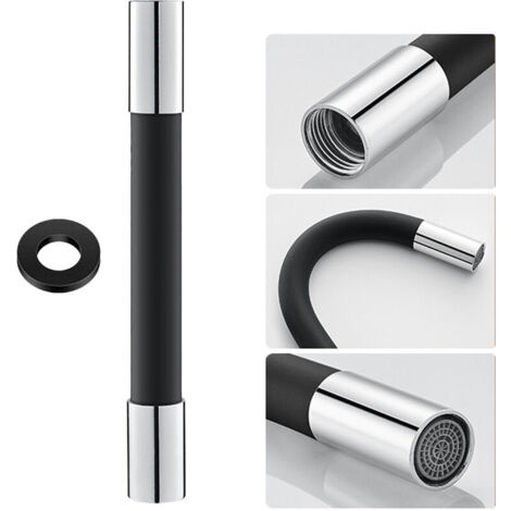 360° Faucet Spout 50 cm Extension Tube with Gasket, Black, Anti-Splash ...