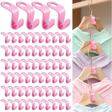 (Pink)64 Pieces Hanger Hooks Connecting Hooks for Hangers Hanging Hook ...