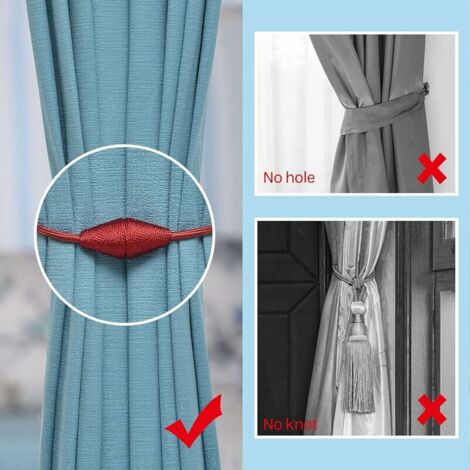 2 Pack (Wine Red) Handmade Woven Rope Magnetic Curtain Tiebacks ...