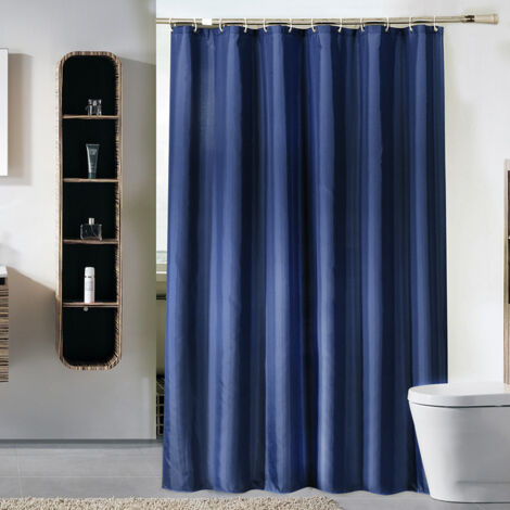 180 x 200cm Shower Curtain with 12 Hooks Quick Drying Dark Blue Waterproof Polyester Fabric Machine Washable Bathroom Curtains