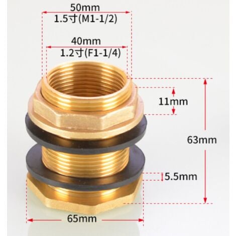 2Pcs DN40 Brass Water Tank Water Pipe Fitting Adapter Faucet Rain ...