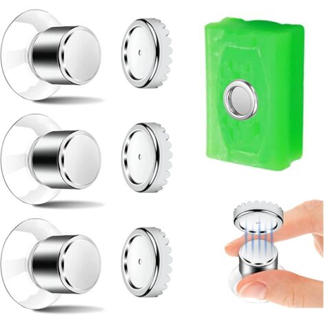 Set of 3 Magnetic Soap Holder, Suction Cup - Strong Fixing, Shower Soap ...